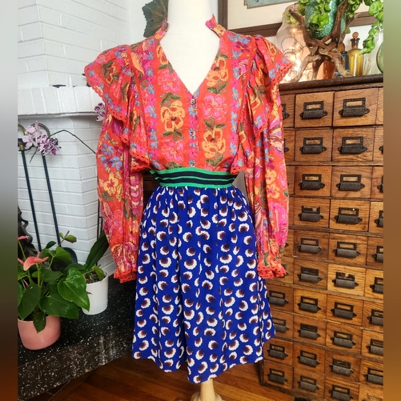 FARM Rio | Tops | Farm Rio Cotton Red Floral Banana Ruffle Button Down ...